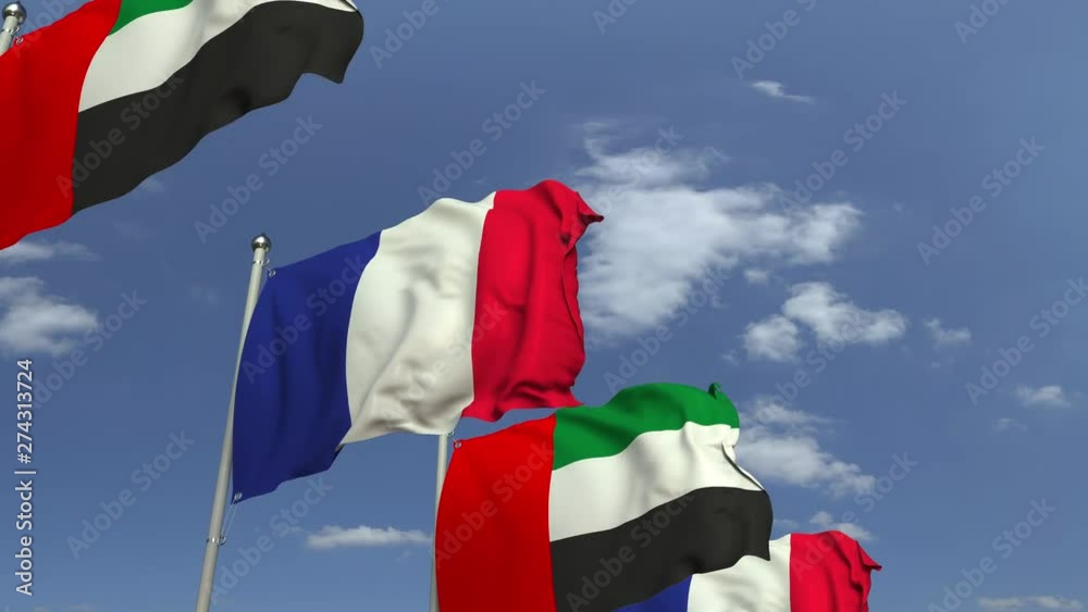 Flags of the UAE and France at international meeting, loopable 3D ...