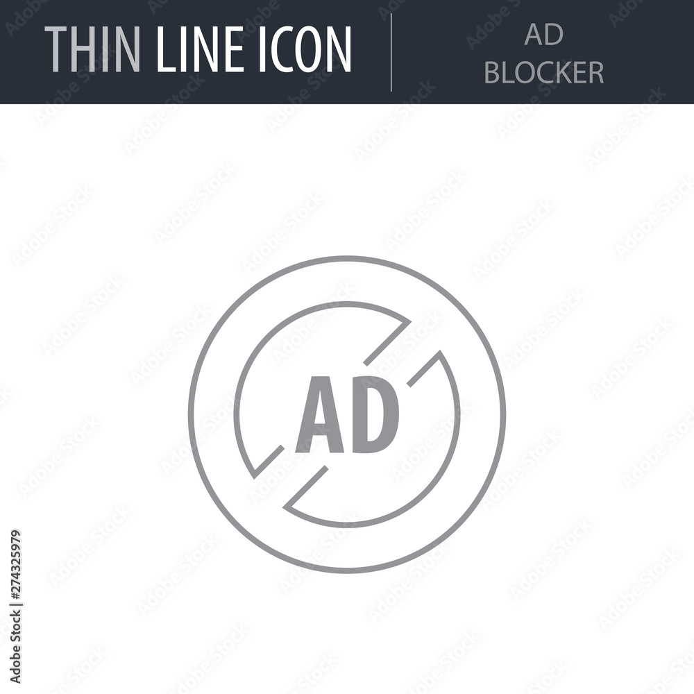 Symbol of Ad Blocker Thin line Icon of Digital Marketing. Stroke Pictogram Graphic for Web ...