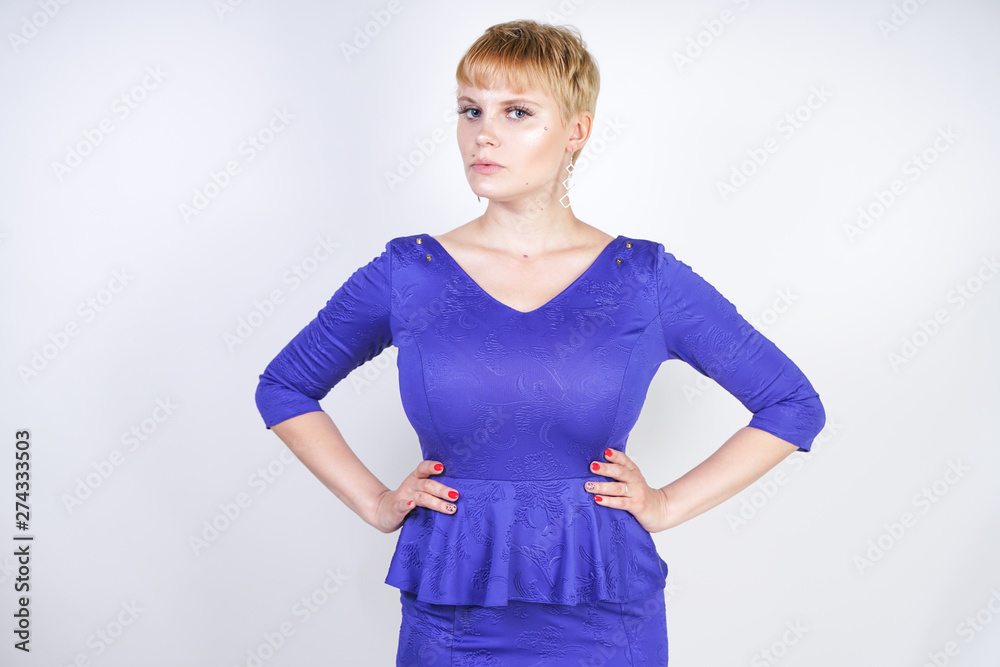 beautiful caucasian girl with short hair and plus size body dressed in ...