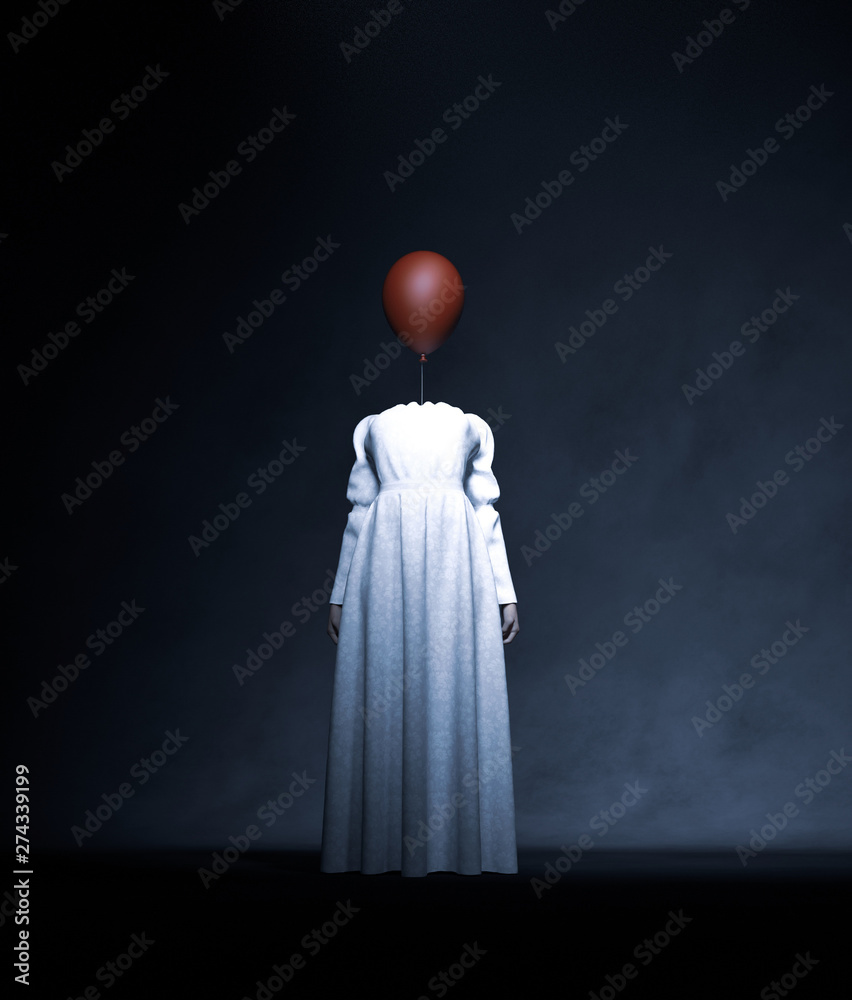 Headless ghost woman in white with red balloon,3d rendering Stock ...