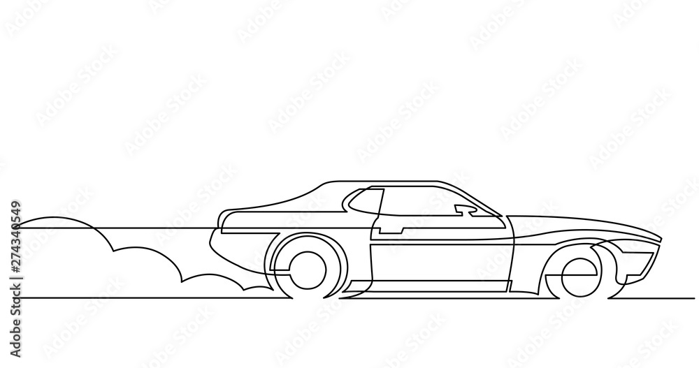 continuous line drawing of retro sport car driving fast Stock Vector ...
