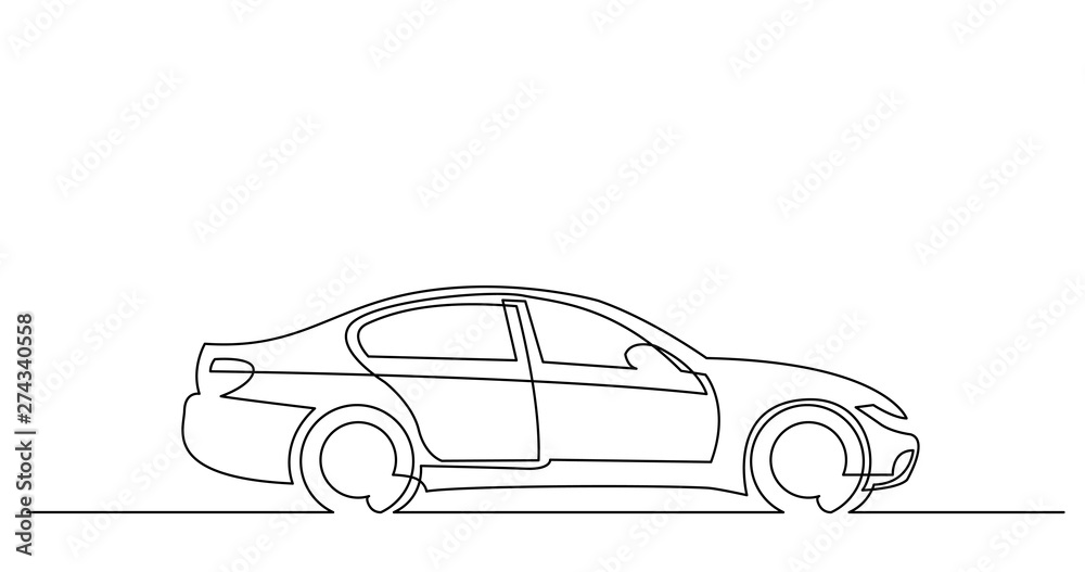 continuous line drawing of side view of modern sedan car Stock Vector ...