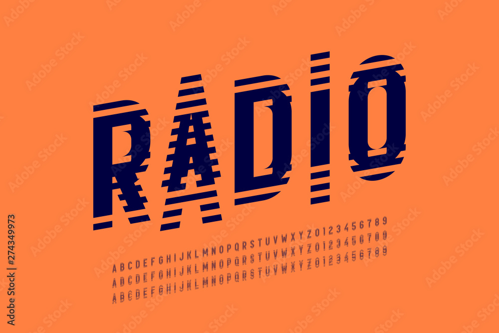 Radio wave style font, alphabet letters and numbers Stock Vector ...