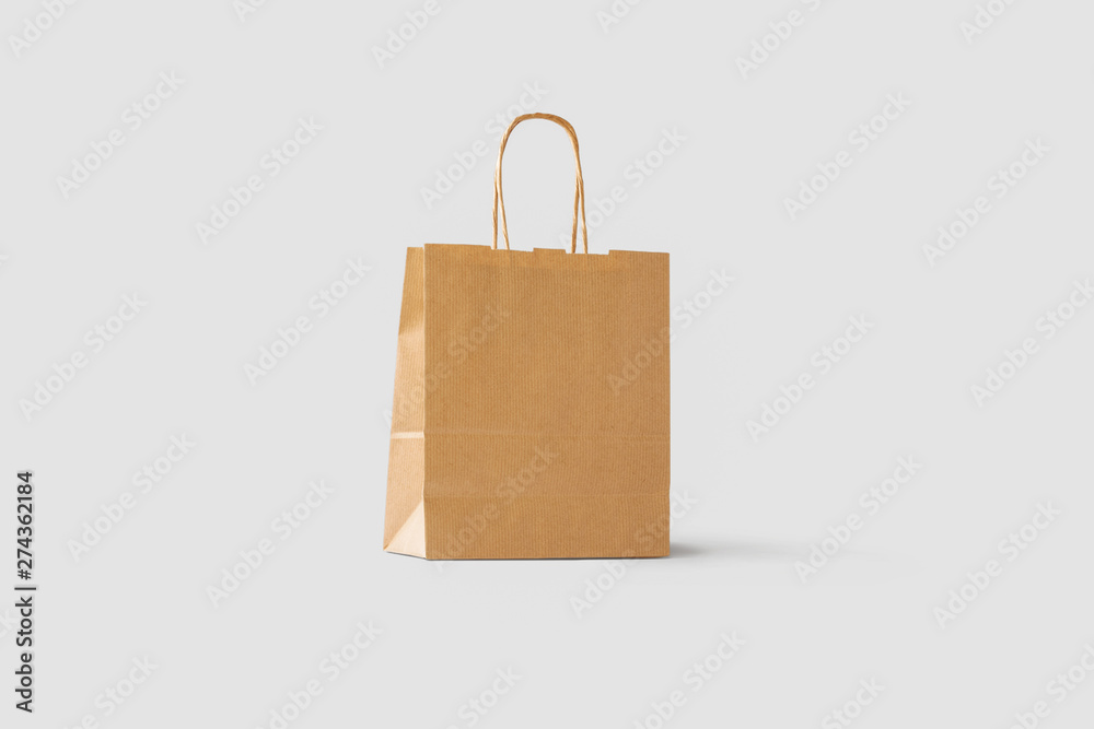 Brown Paper Bag Mock up isolated on light gray background.Realistic ...