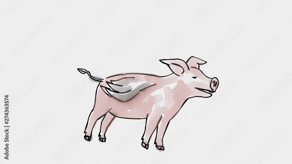 Vidéo Stock 2d Animation motion graphics showing a watercolor of a pig ...