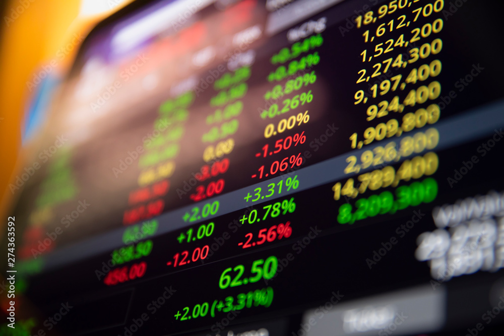 close-up stock market screen showing Tiker running Stock Photo | Adobe ...
