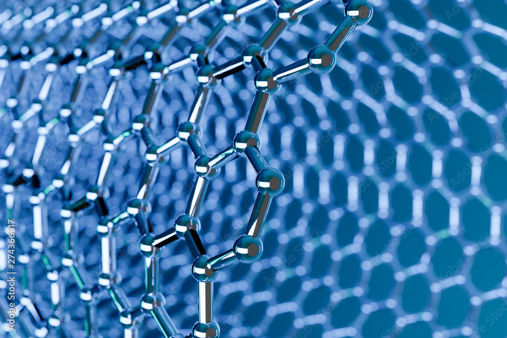 Graphene molecular nano technology structure on a blue background - 3d ...