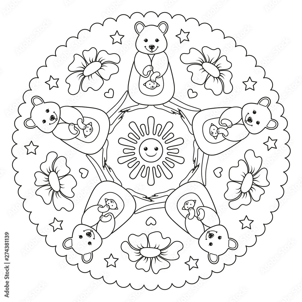 Coloring page mandala with a quokka, Australian animal. Vector ...