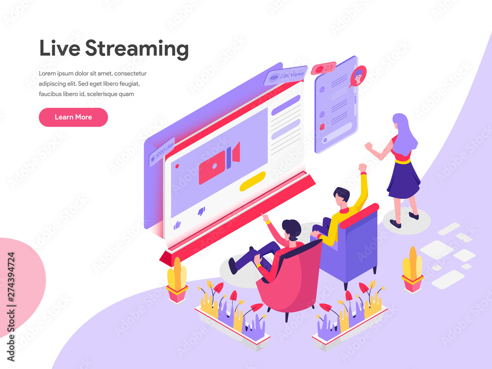 Landing page template of Live Streaming Isometric Illustration Concept ...