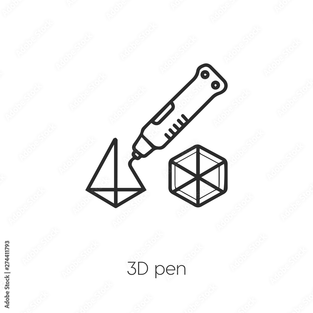 3d pen icon. 3d pen vector symbol. Linear style sign for mobile concept ...