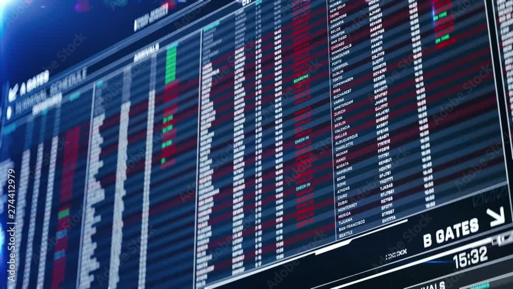 Canceled flights on airport schedule board, arrivals departures status ...