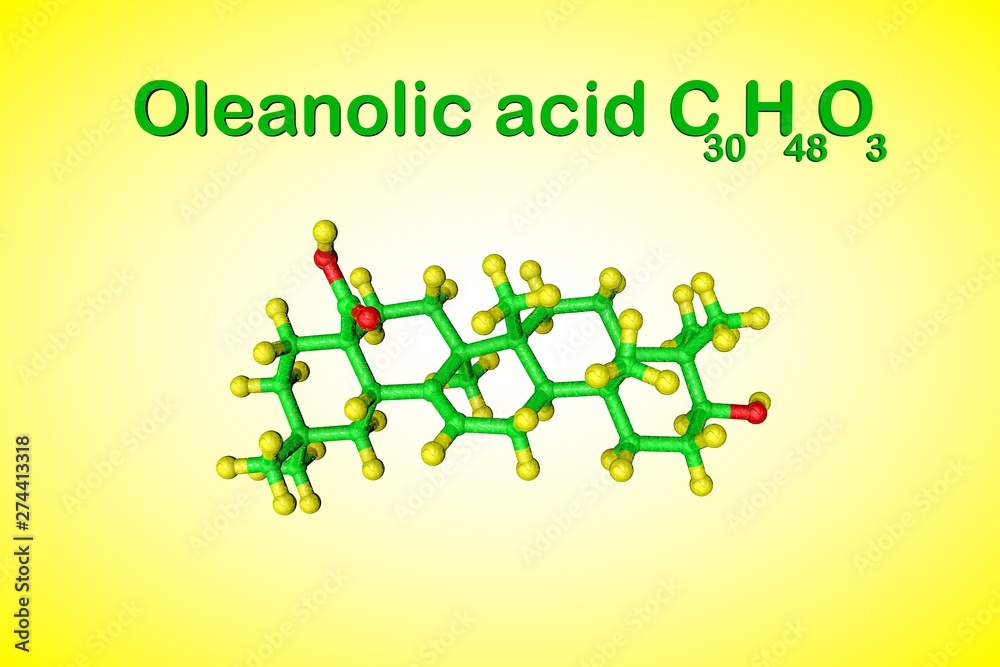 Structural chemical formula and molecular model of oleanolic acid ...