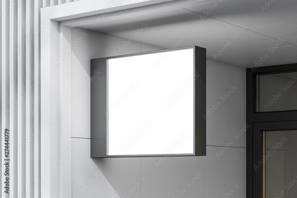 Square mock up poster on white building wall Stock Illustration | Adobe ...