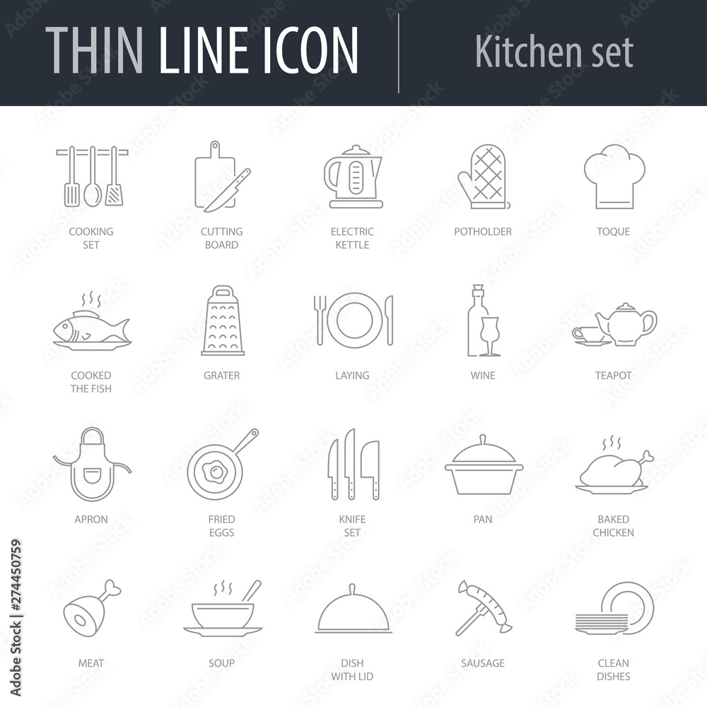 Icons Set of Kitchen. Symbol of Intelligent Thin Line Image Pack ...