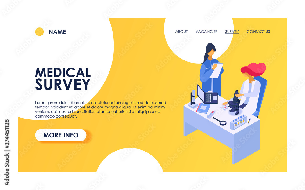 Medical survey vector woman man patient character has medic check up ...