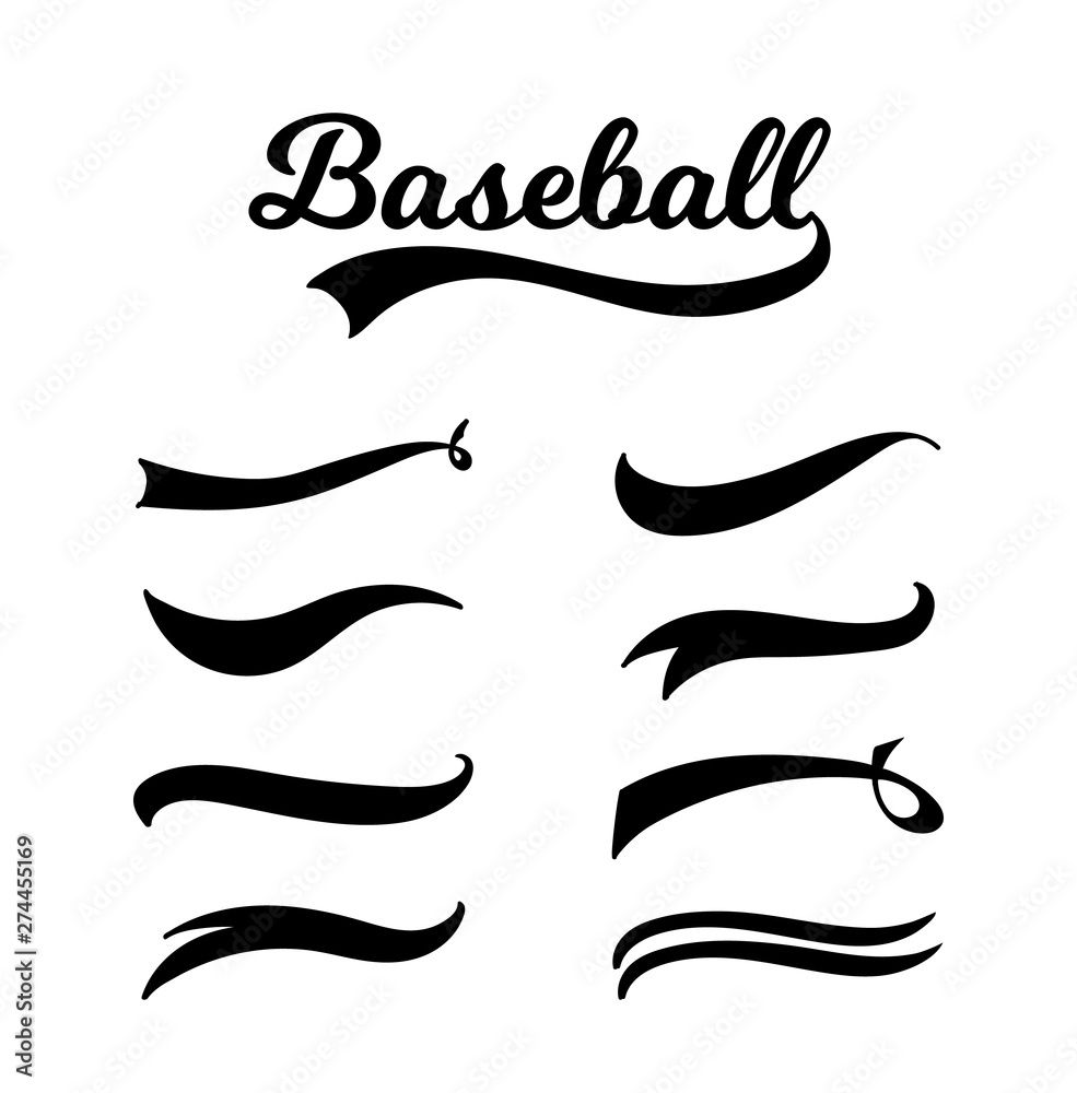 Baseball lettering and typography set with vintage swoosh collection ...