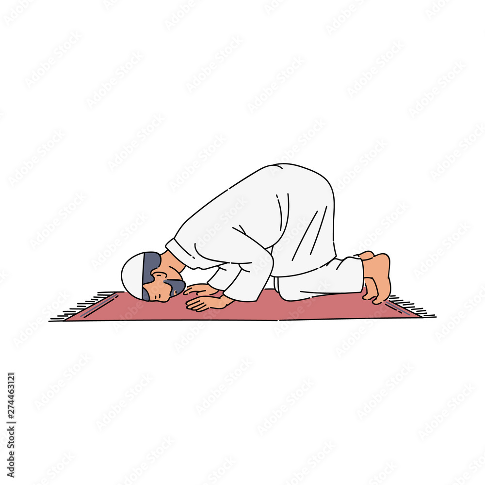 Religious muslim man praying vector illustration in the sketch style ...