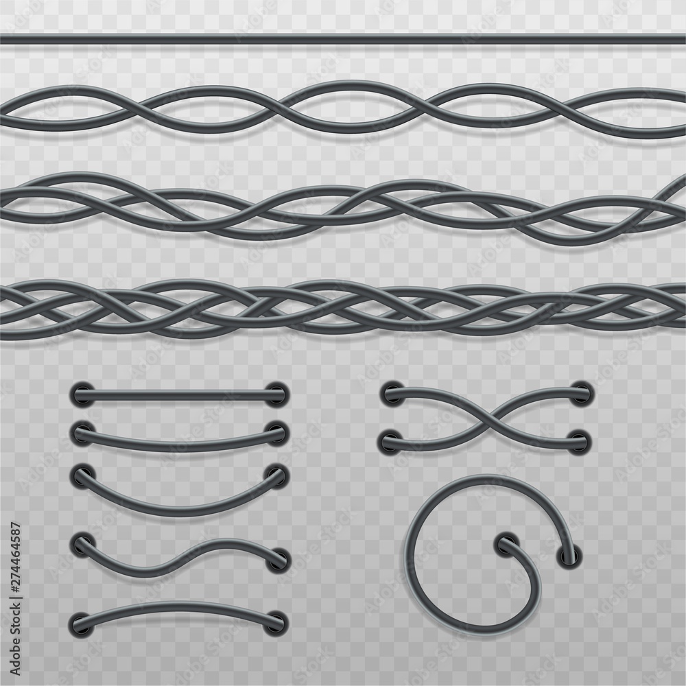 Set of intertwined cable braids and wire stitches, modern electric ...