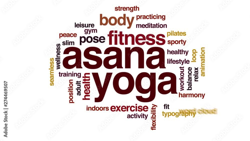 Asana yoga animated word cloud, text design animation. Kinetic ...