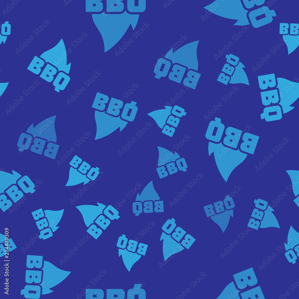 Blue Barbecue fire flame icon isolated seamless pattern on blue ...