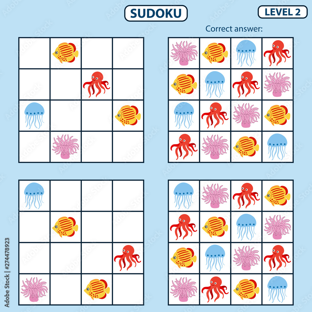 Set of logical tasks for children on the sea animals and fish theme ...