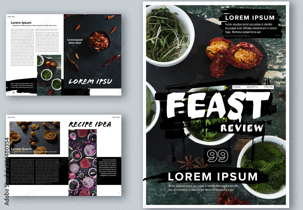 Cooking Magazine Layout with Paint Grunge Accents Stock Template ...