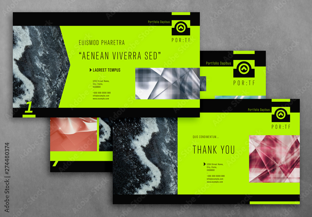Presentation Layout with Marble Elements and Neon Green Accents Stock ...