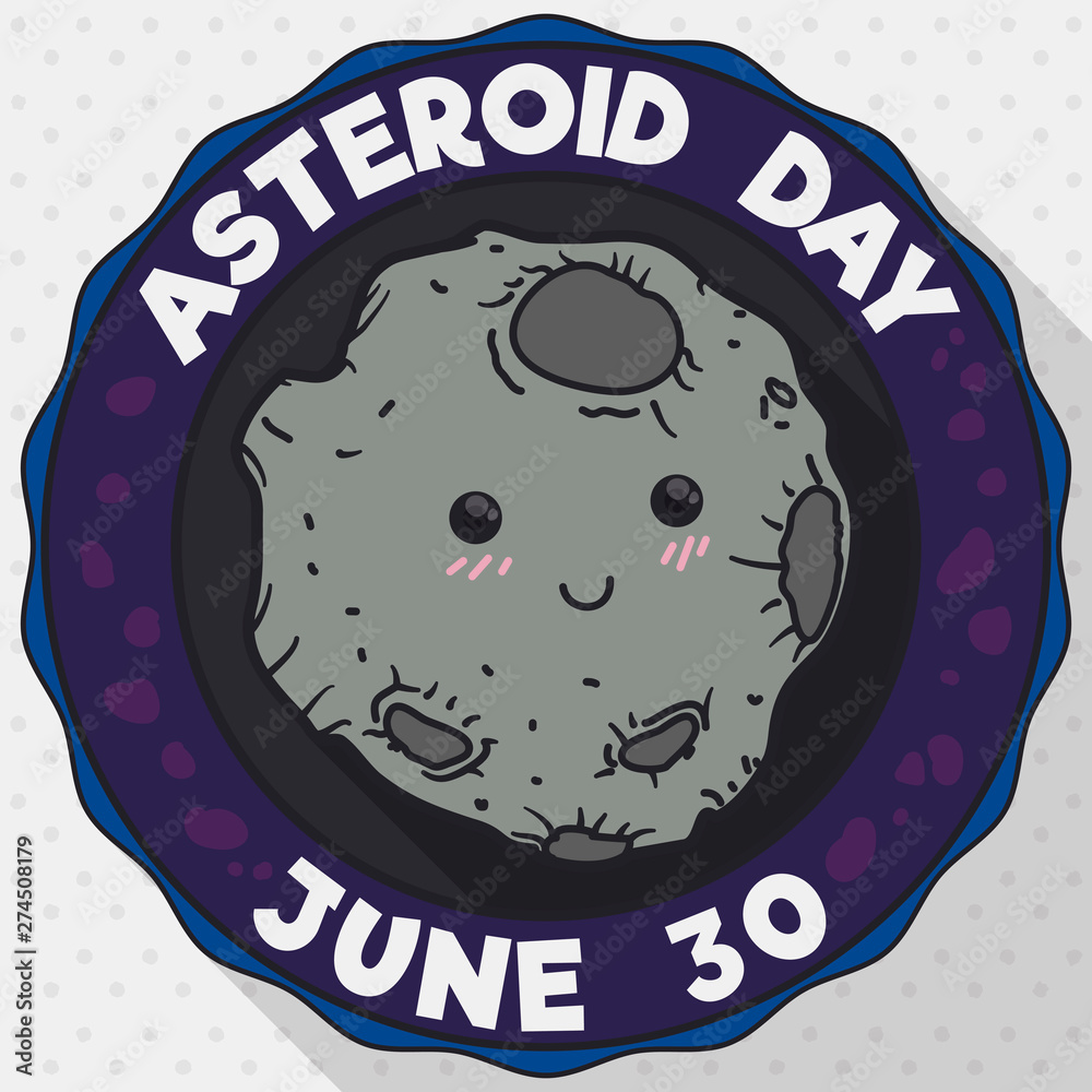 Cute Asteroid in a Button for Asteroid Day Celebration, Vector ...