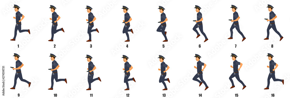Police Character Run cycle Animation Sequence Stock Vector | Adobe Stock
