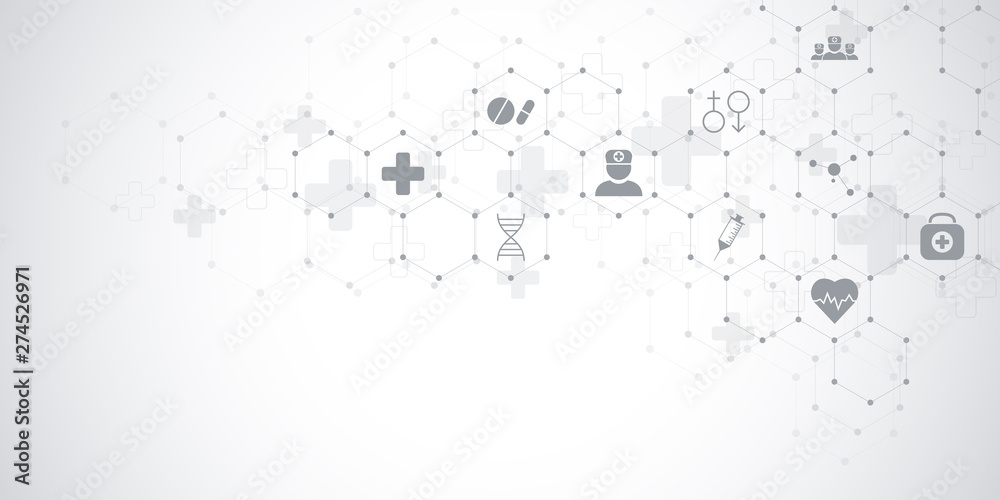 Abstract medical background with flat icons and symbols. Template ...