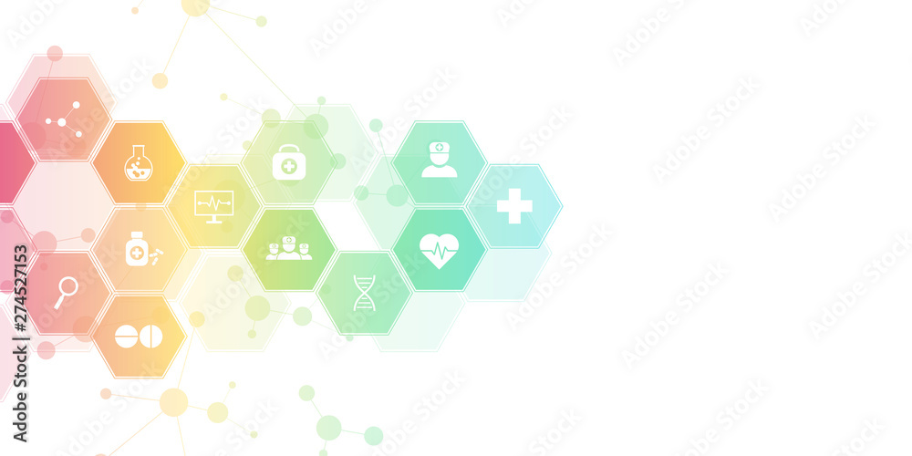 Abstract medical background with flat icons and symbols. Template ...