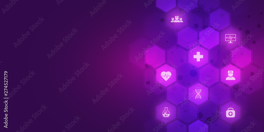 Abstract medical background with flat icons and symbols. Template ...