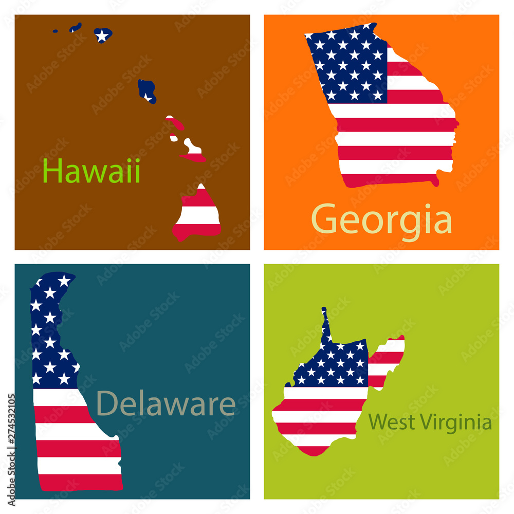 Poster map of United States of America with state names. Flag print map ...