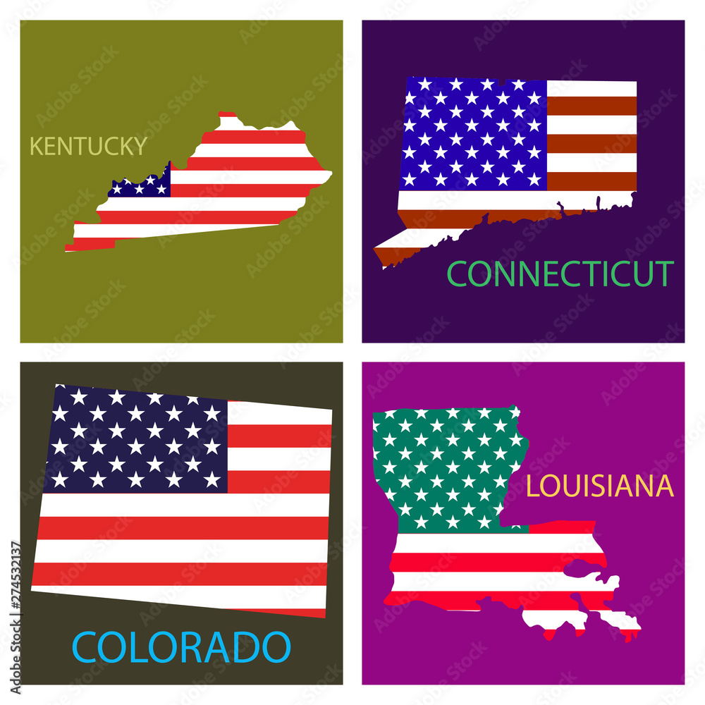 Poster map of United States of America with state names. Flag print map ...