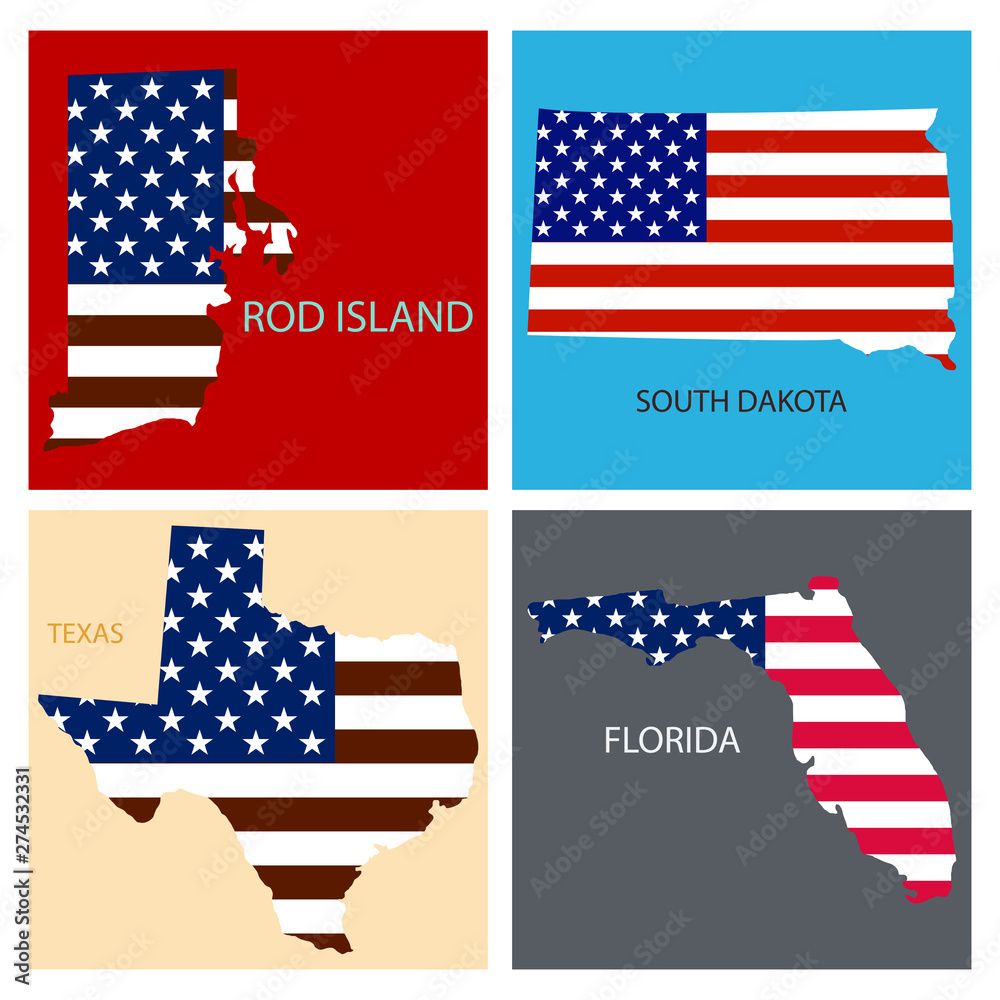 Poster map of United States of America with state names. Flag print map ...