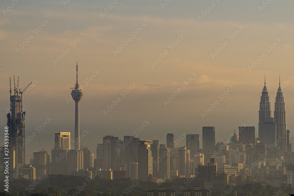 Morning and hazy view over downtown Kuala Lumpur (KL). KL is the ...