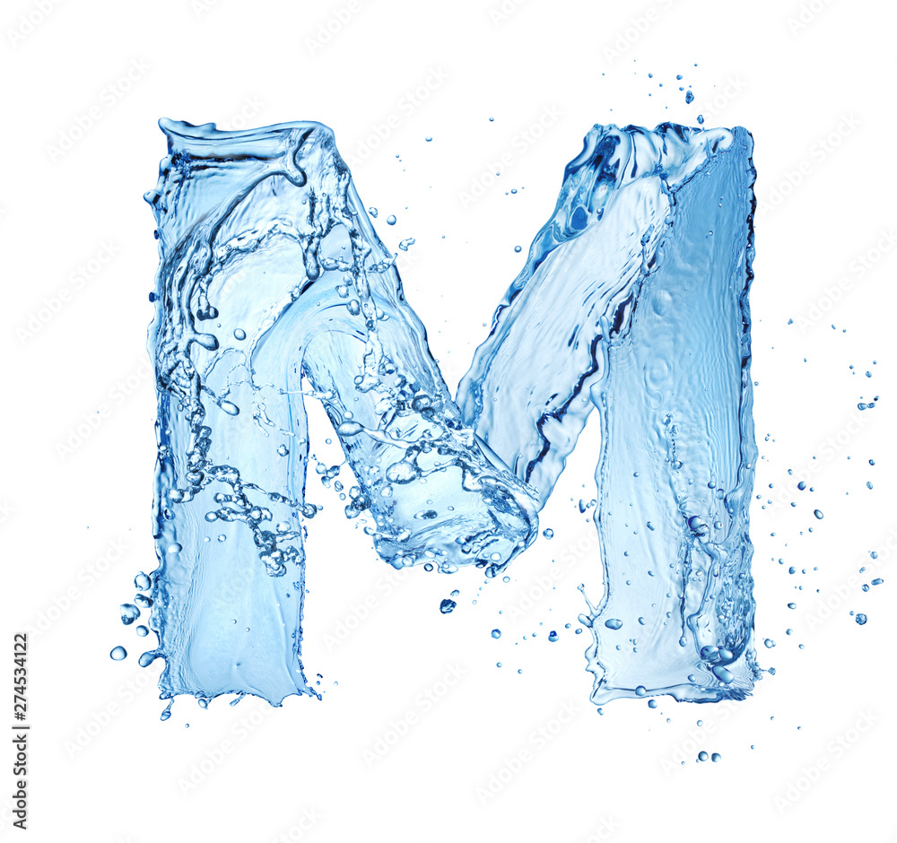 letter M made of water splash isolated on white background Stock ...