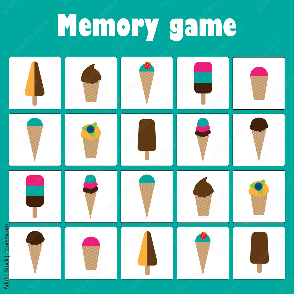 Memory game with pictures - ice creams theme for children, xmas fun ...