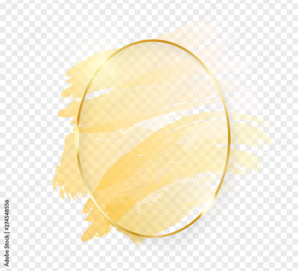 Gold shiny glowing oval frame with golden brush strokes isolated on ...
