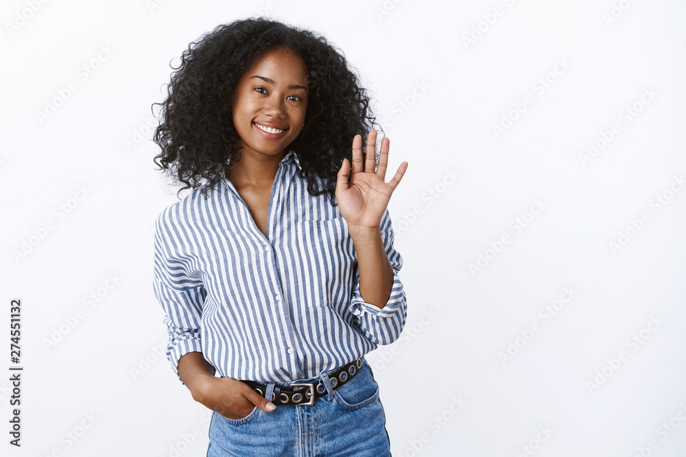 Hello nice meet you. Portrait pleasant friendly charming african ...