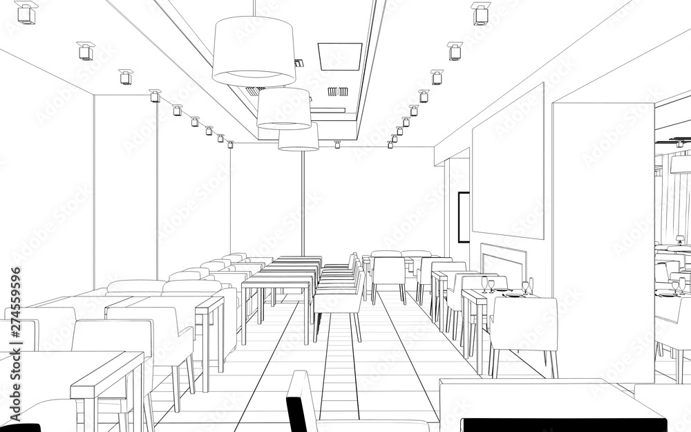 restaurant, 3D illustration, sketch, outline Stock Illustration | Adobe ...
