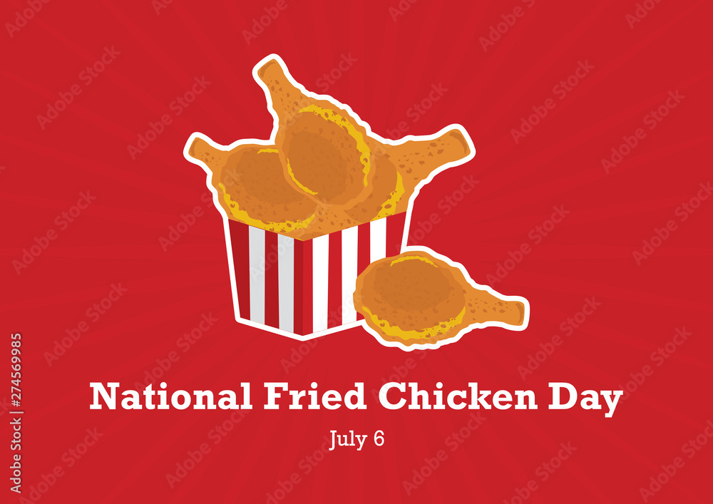 National Fried Chicken Day vector. Bucket of fried chicken pieces ...