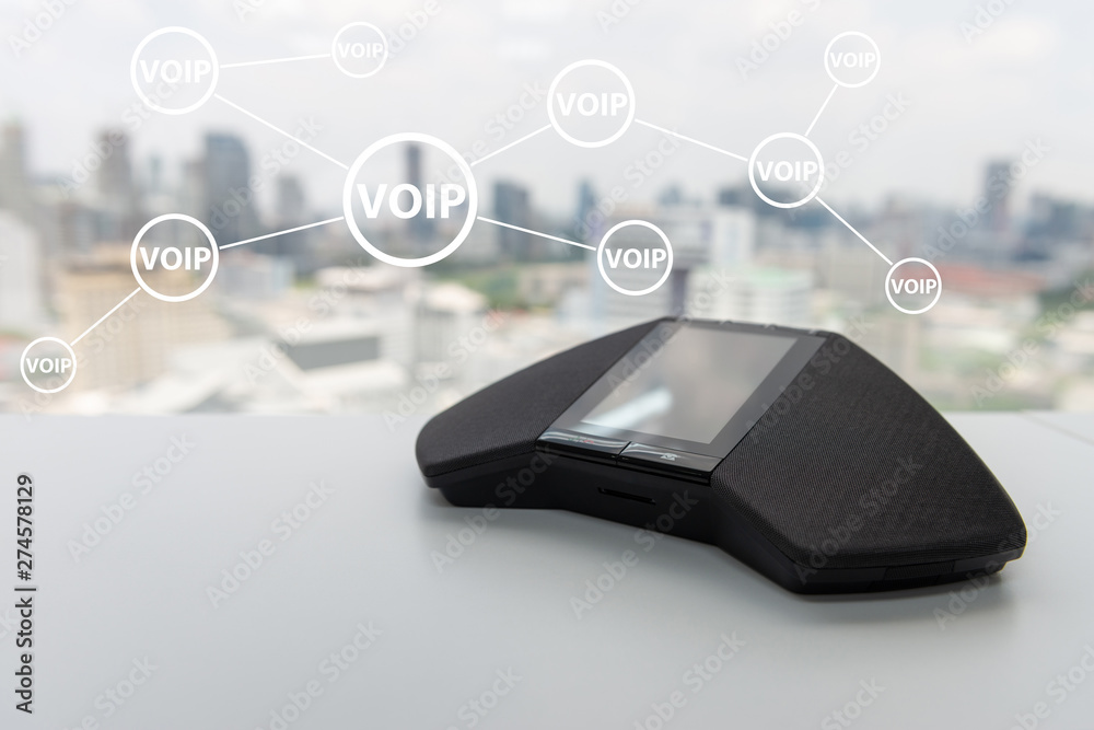 Modern telephone IP conference device with voip icon for teleconference ...
