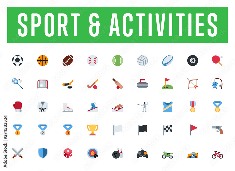 Vetor de All type of sport icons, symbols, emojis vector illustration ...