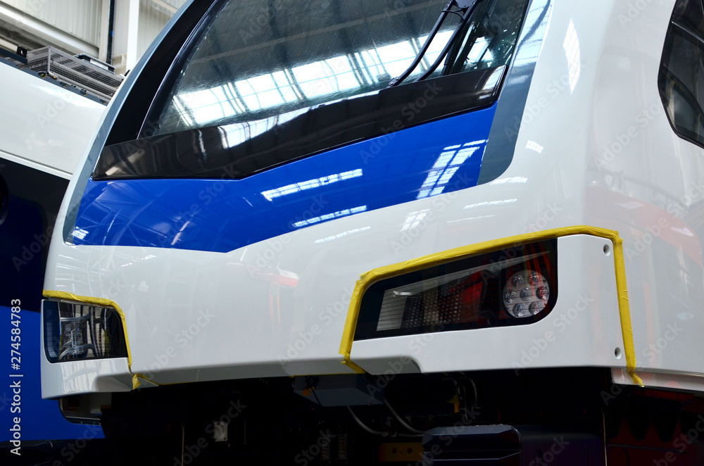 Inside of the rail car assembly plant. Industrial workshop for the ...