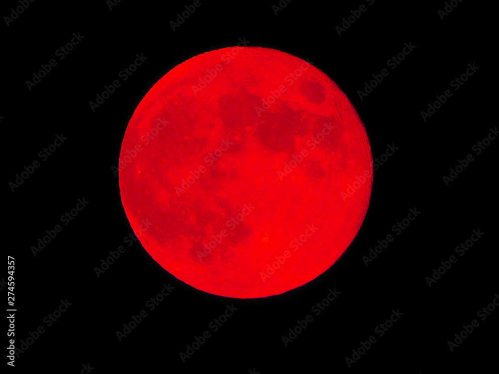 Dark sky with big red moon Stock Photo | Adobe Stock