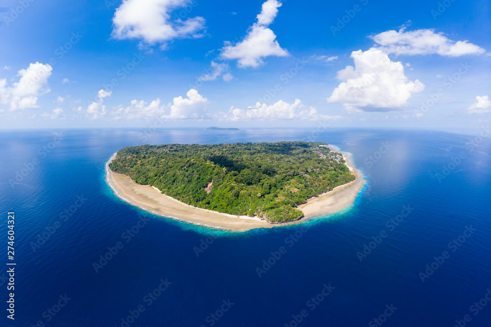 Aerial view tropical beach island reef caribbean sea. Indonesia ...