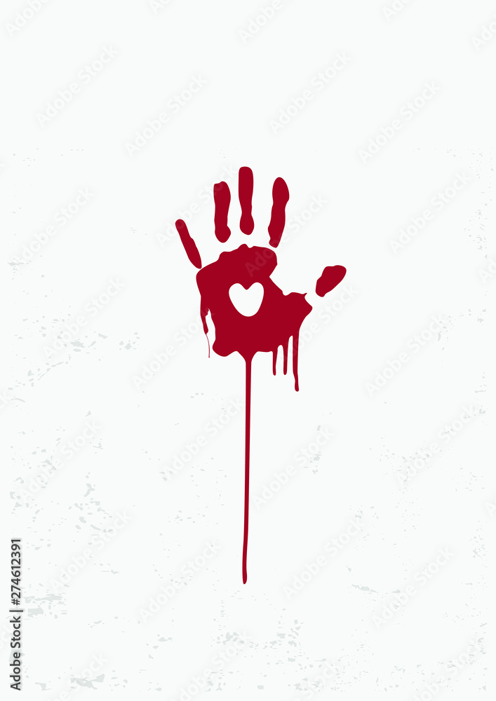Bloody Hand Mark with Heart Shape in Negative Space Stock Vector ...