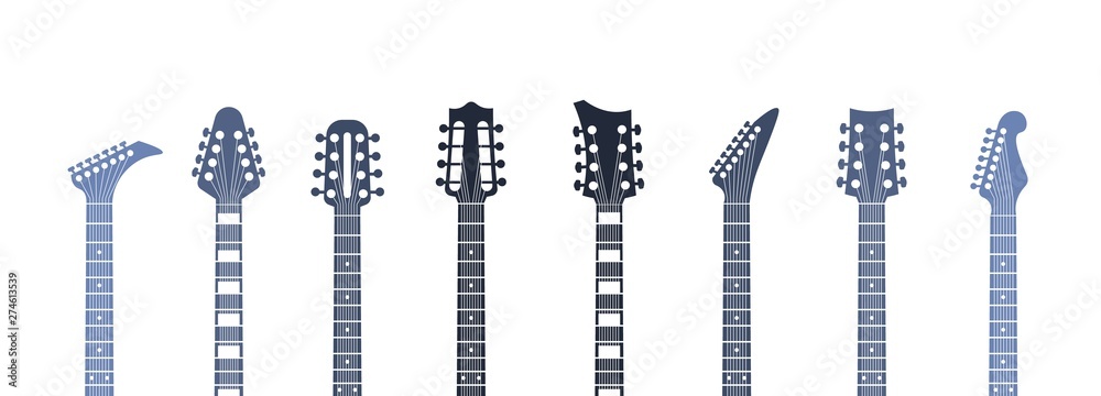 Guitars headstock. Flat acoustic and electric guitar necks and heads ...