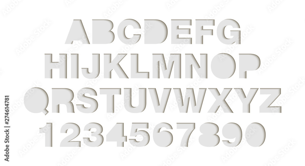 Vector craft paper cut white shapes font. Paper art style alphabet and ...